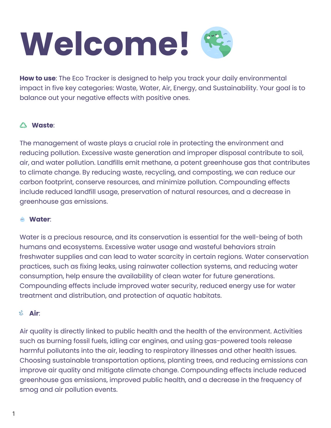 Interactive Eco Log and Yearly Calendar: Daily Environmental Impact ...