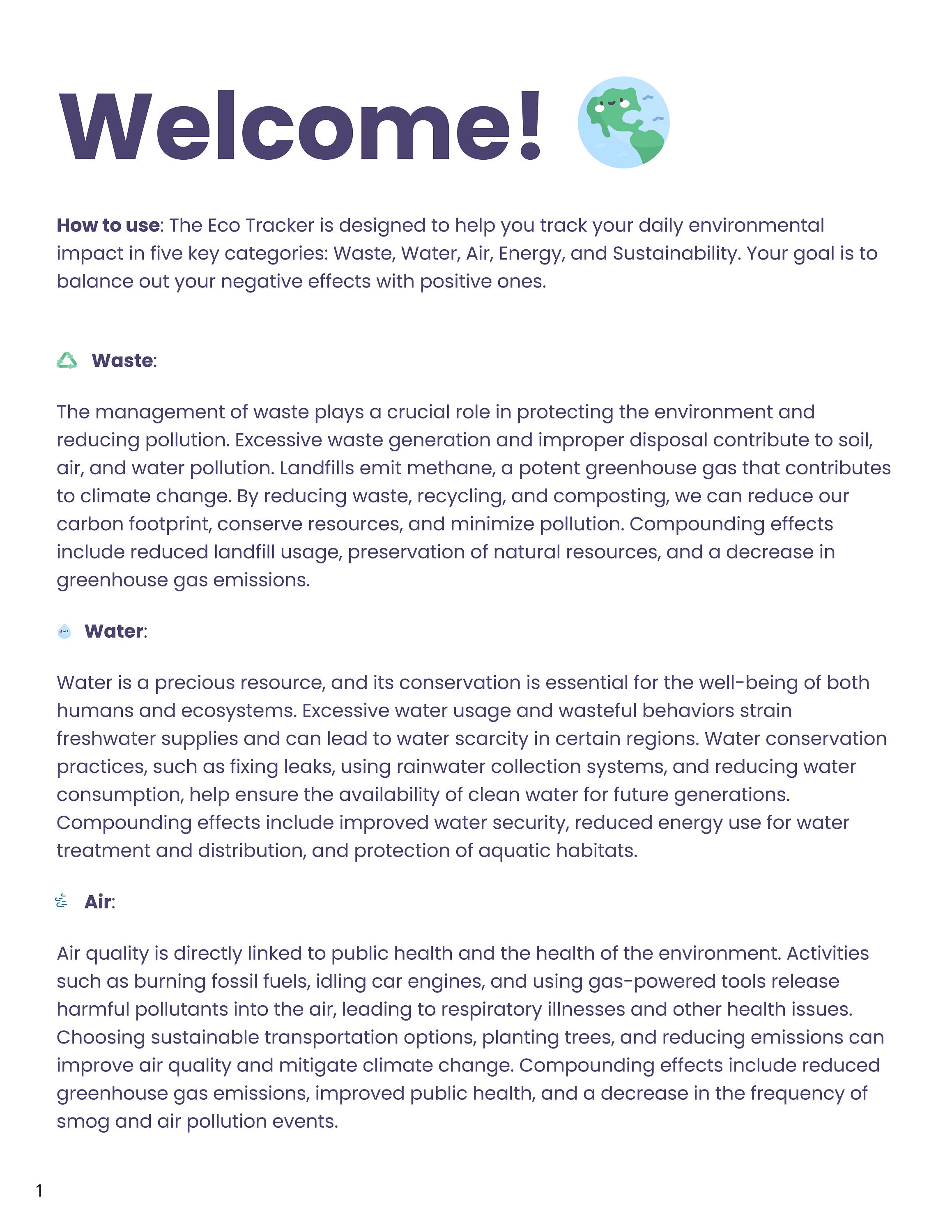 Interactive Eco Log and Yearly Calendar: Daily Environmental Impact ...