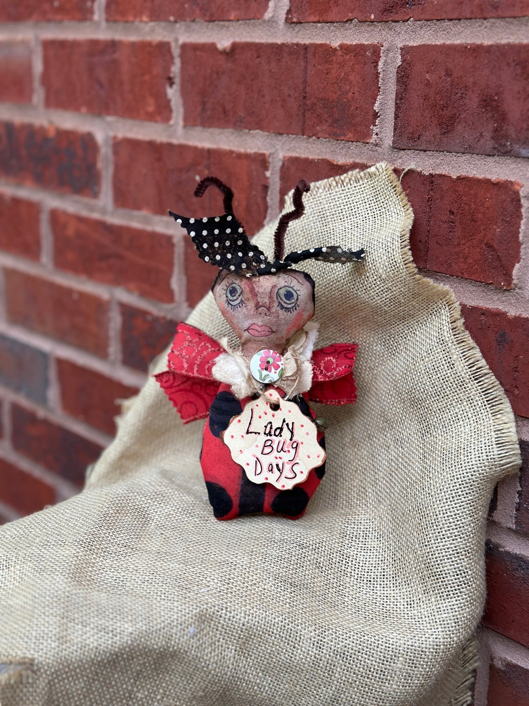 Handmade Primitive Ladybug Doll, Farmhouse Decor, Ladybug Decor, Bowl ...