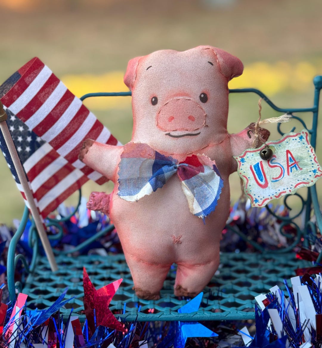 Primitive Handmade Pig, Patriotic Pig, Farmhouse Pig, Pig Bowl Filler ...