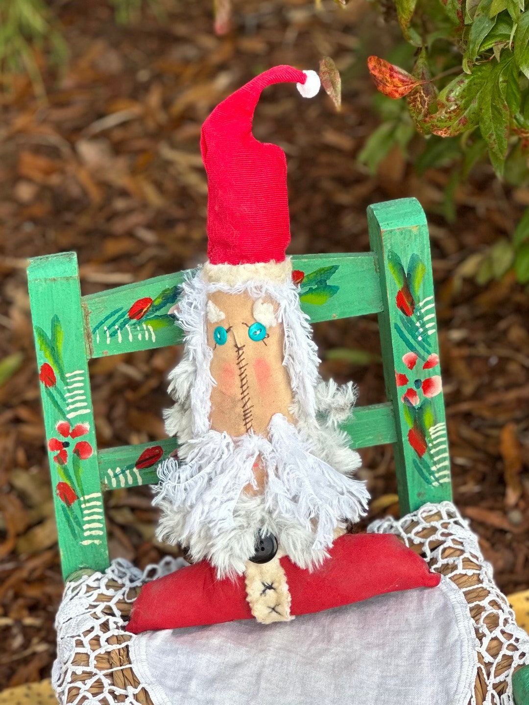 Primitive Handmade Blue-eyed Santa Sitter, Farmhouse Decor, Santa Decor ...