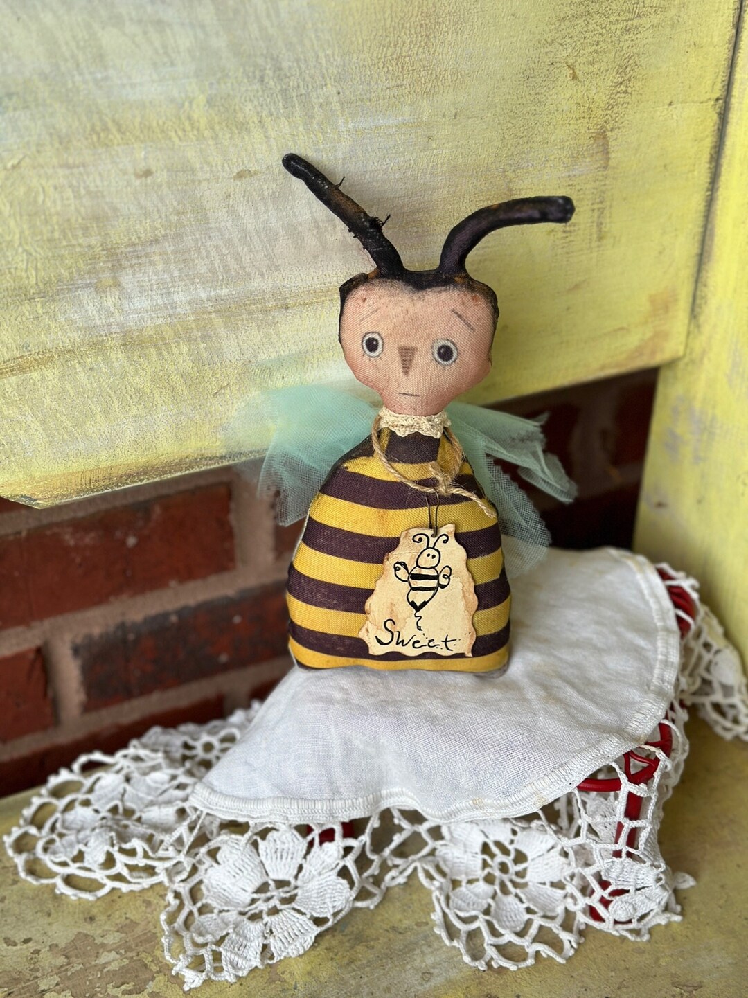Primitive Handmade Bee Doll, Farmhouse Decor, Summer Bee Decor, Bee ...