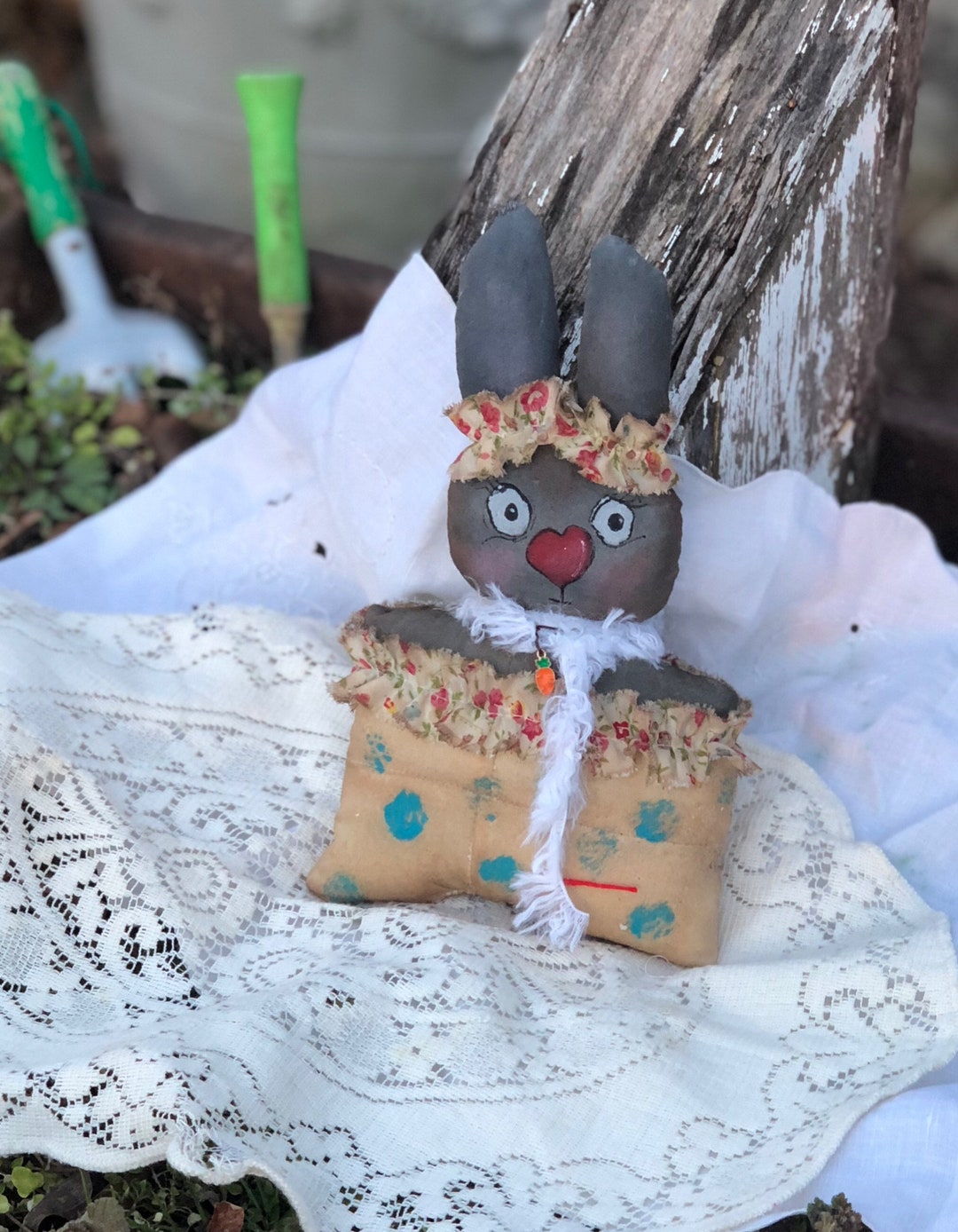 Primitive Handmade Bunny Doll, Farmhouse Bunny, Easter Hostess Gift ...