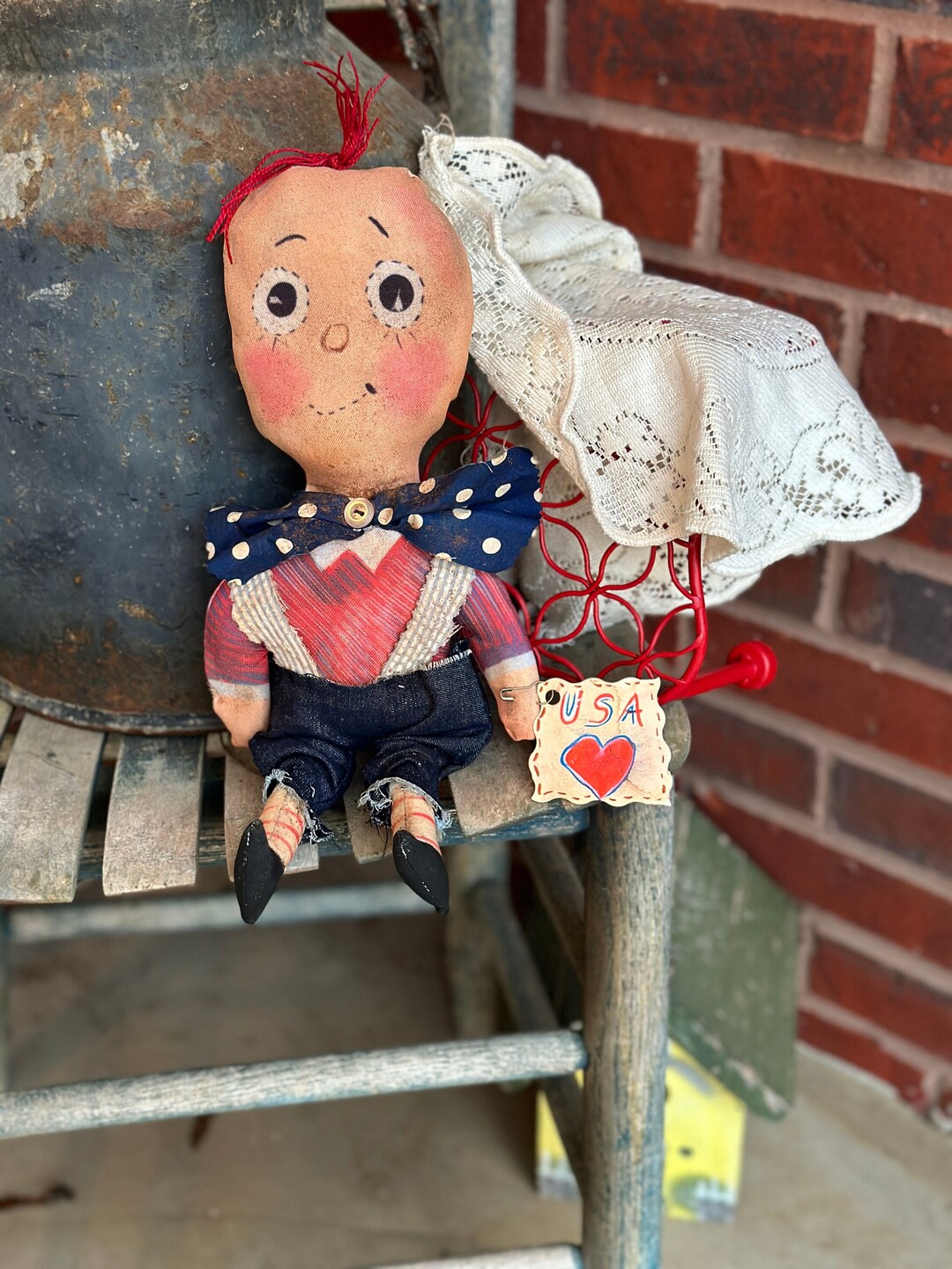Handmade Primitive Billy Paul Rag Doll, Farmhouse Patriotic, Handmade ...