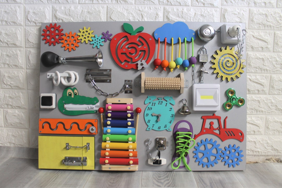 Rainbow Baby Gift, Wooden Fidget Toy Busy Board 70x50 Cm Toddler ...