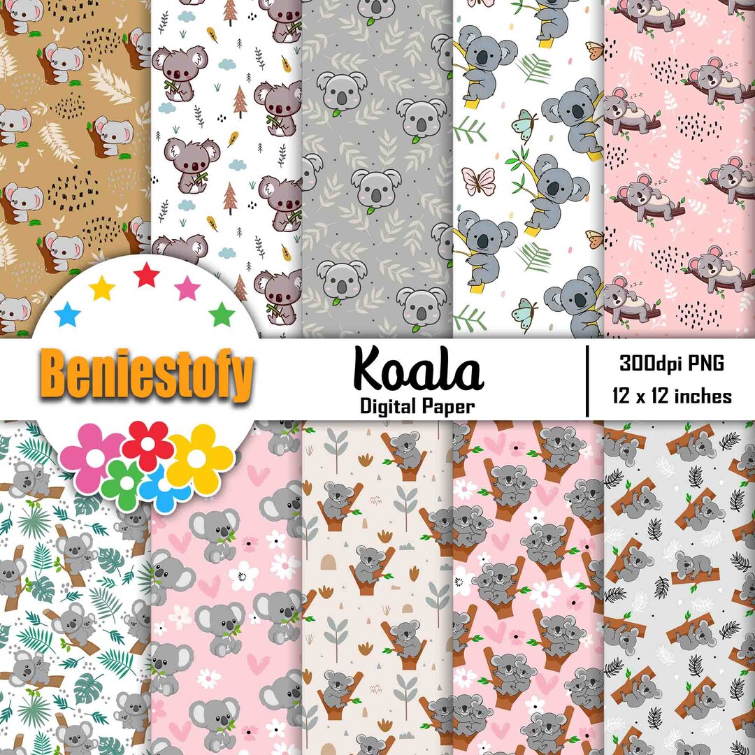 Koala Seamless Pattern, Digital Papers, Scrapbook Papers, Pattern Paper ...