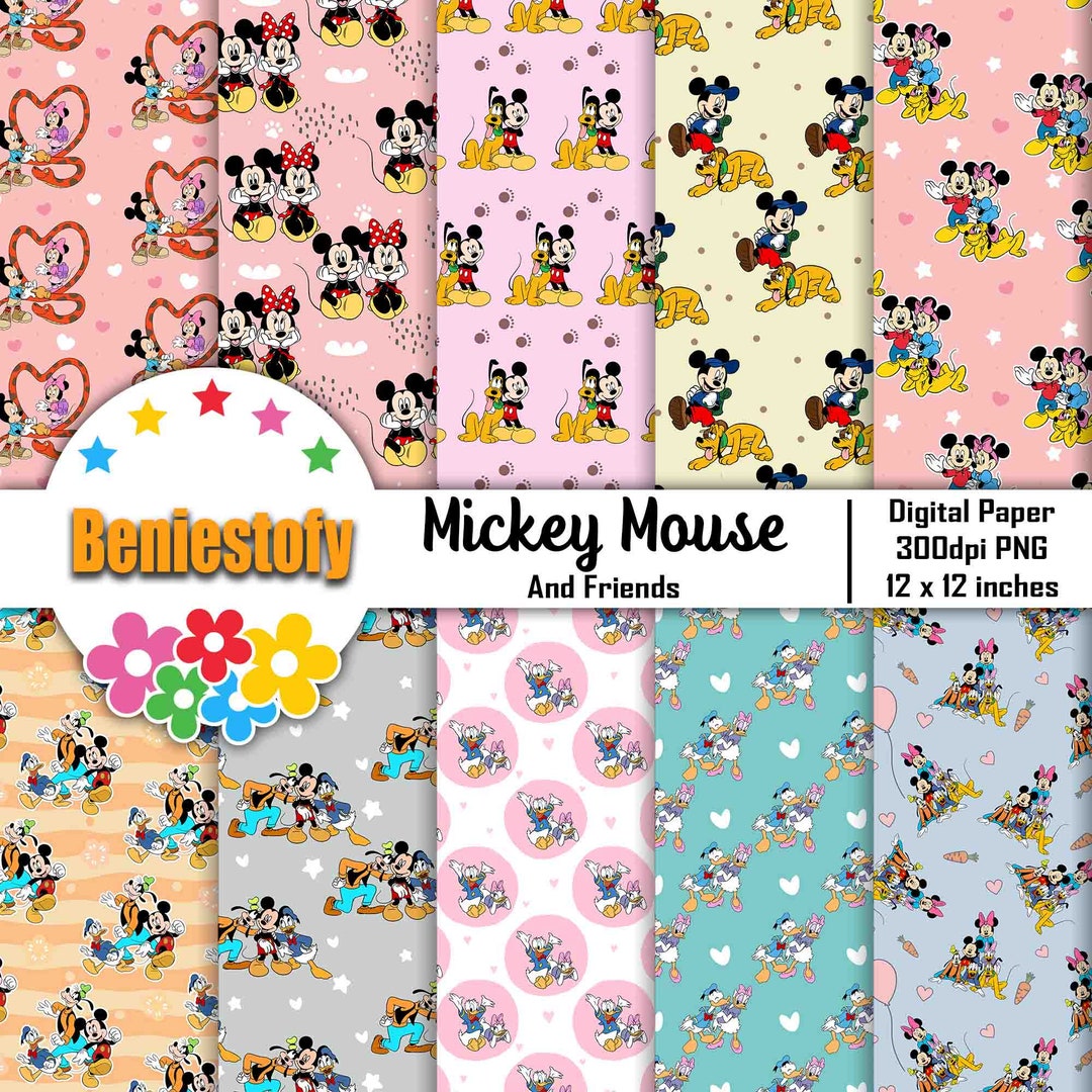 Mouse and Friends Cuties Digital Paper, Scrapbook Paper, Wallpaper ...