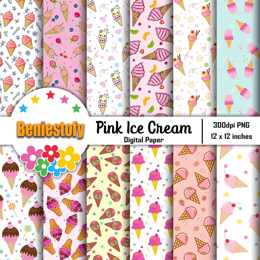 Pink Ice Cream Seamless Pattern, Digital Papers, Ice Cream Pattern, 12 ...