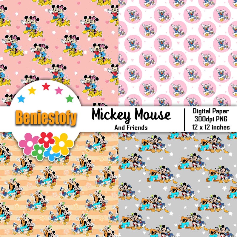 Mouse and Friends Cuties Digital Paper Scrapbook Paper - Etsy