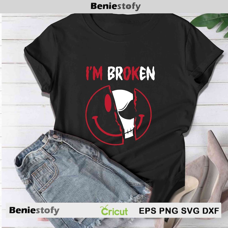 Smiley Skull Halloween Svg Im Broken Svg Smiley Halloween Etsy