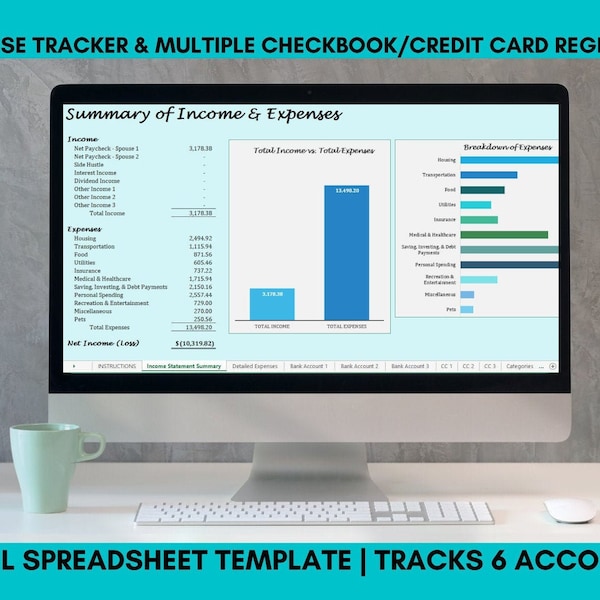 Bank Register Spreadsheet Excel - Etsy