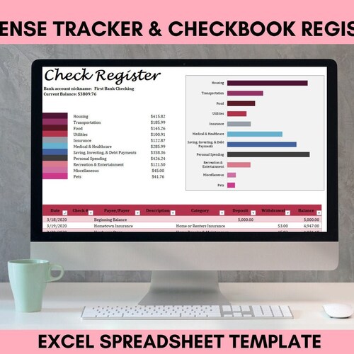 Checkbook Register & Expense Tracker Excel Spreadsheet - Etsy