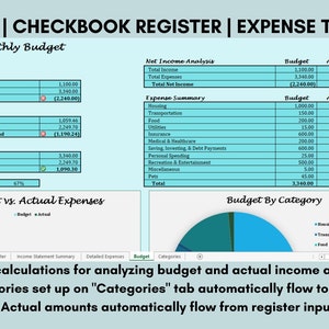 Budget & Checkbook Register/expense Tracker Excel Spreadsheet, Finance ...