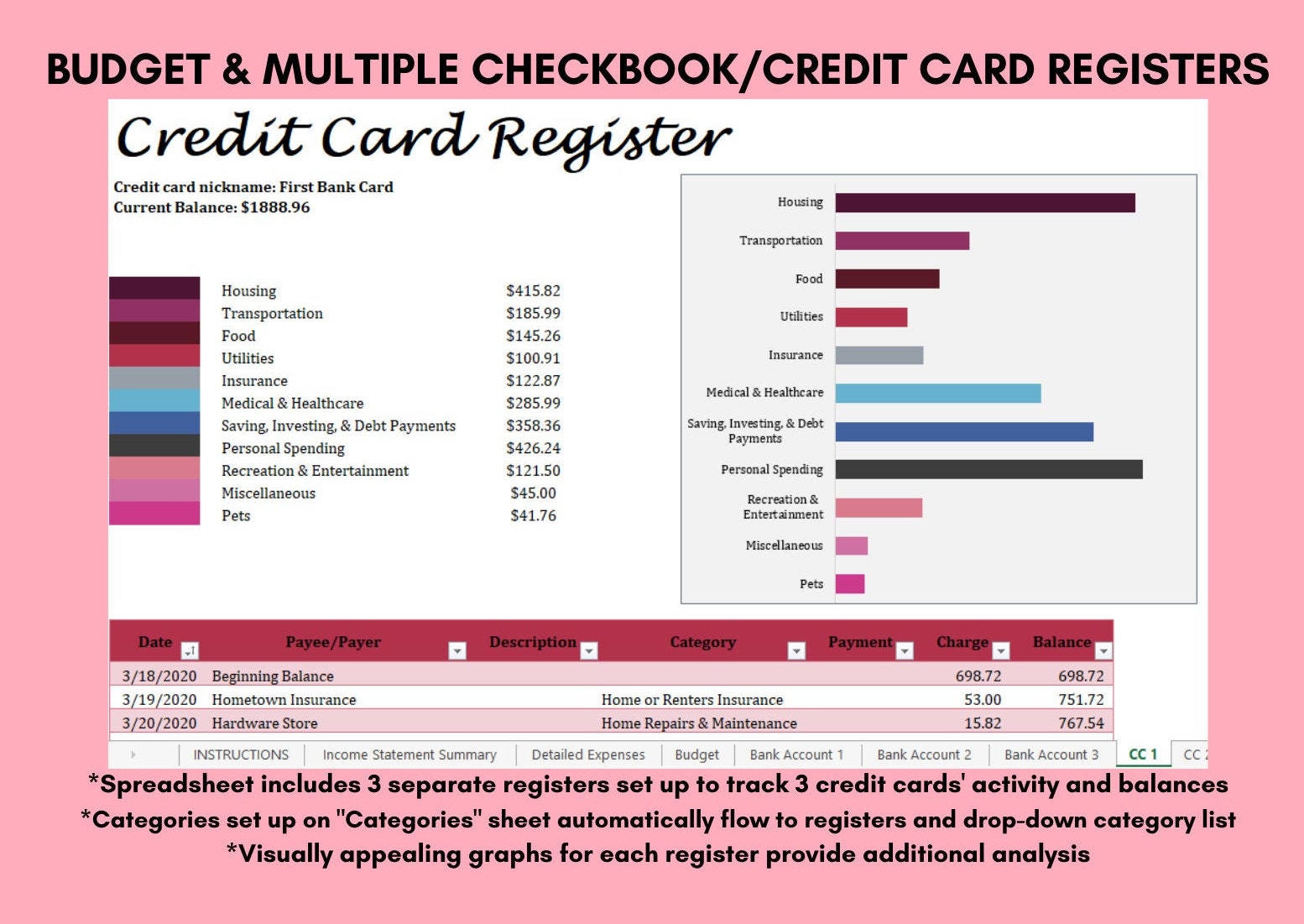 Budget, 6 Registers in 1, Checkbook and Credit Card Register and ...