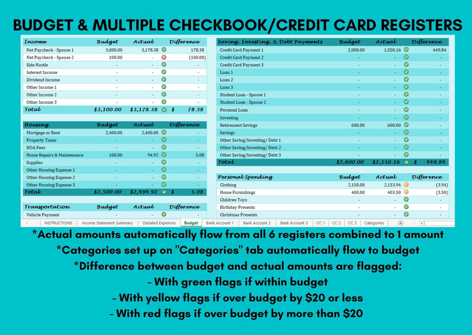 Budget, 6 Registers in 1, Checkbook and Credit Card Register and ...