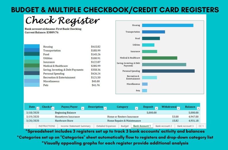 Budget, 6 Registers in 1, Checkbook and Credit Card Register and ...