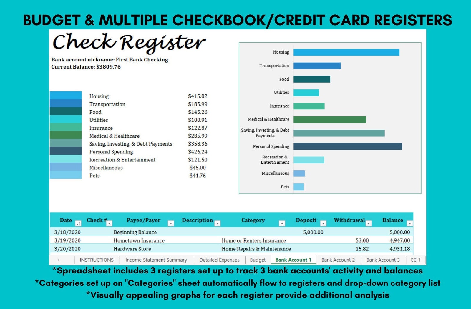 Budget, 6 Registers in 1, Checkbook and Credit Card Register and ...