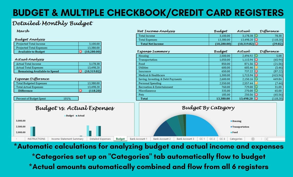 Budget, 6 Registers in 1, Checkbook and Credit Card Register and ...