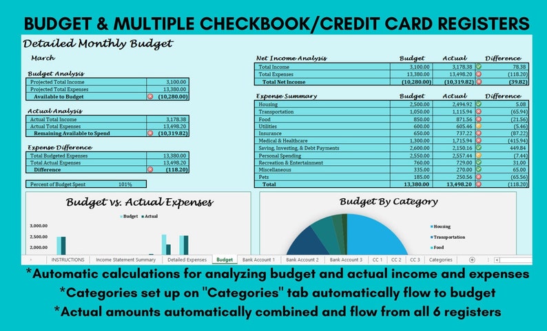 Budget, 6 Registers in 1, Checkbook and Credit Card Register and ...