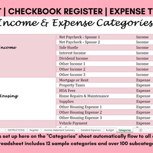 Budget & Checkbook Register/expense Tracker Excel Spreadsheet, Finance ...