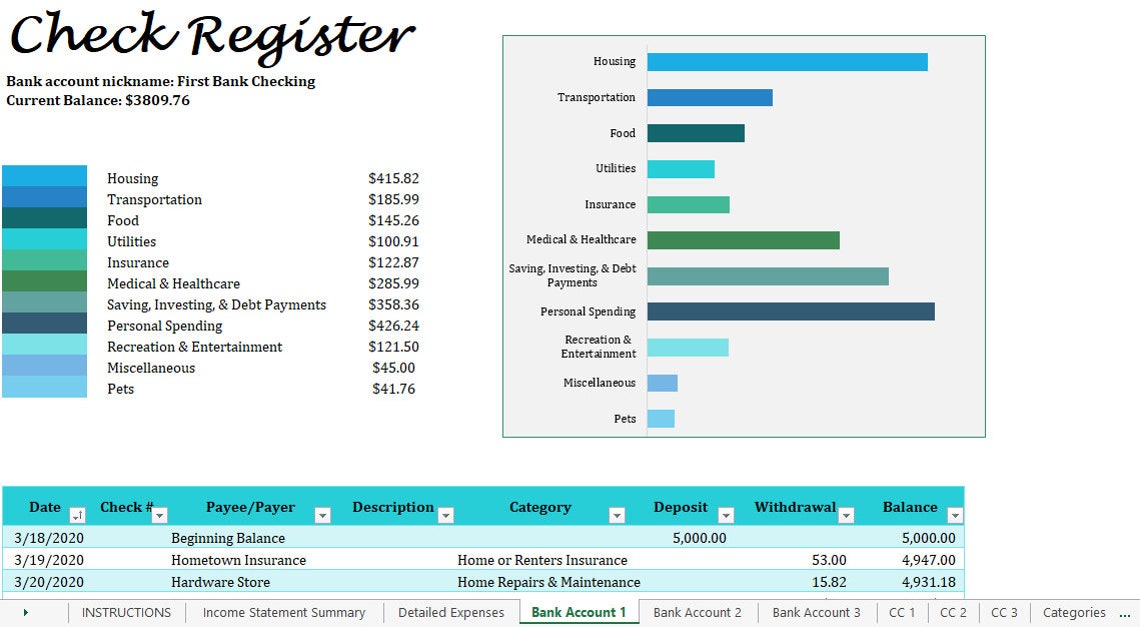 6 Registers in 1, Checkbook and Credit Card Register & Expense Tracker ...