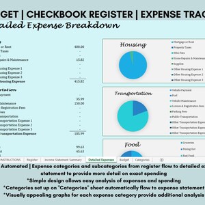 Budget & Checkbook Register/expense Tracker Excel Spreadsheet, Finance ...