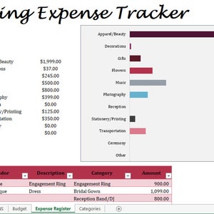 Wedding Budget Excel Wedding Expense Tracker Wedding Budget | Etsy
