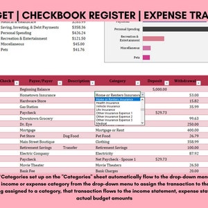 Budget & Checkbook Register/expense Tracker Excel Spreadsheet, Finance ...