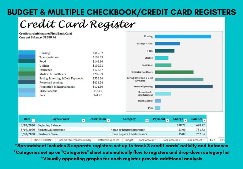 Budget, 6 Registers in 1, Checkbook and Credit Card Register and ...