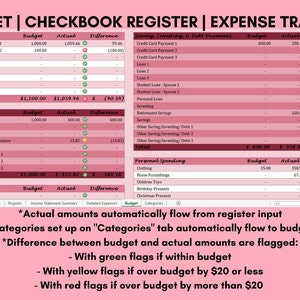 Budget & Checkbook Register/expense Tracker Excel Spreadsheet, Finance ...