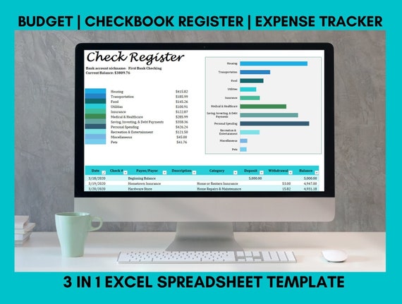 Budget & Checkbook Register/expense Tracker Excel Spreadsheet - Etsy