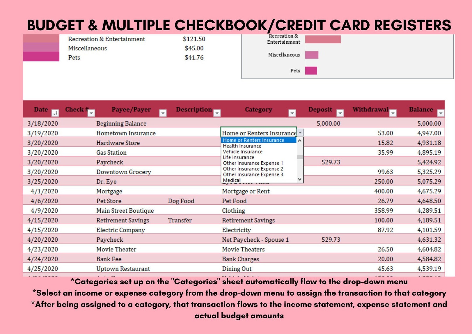 Budget, 6 Registers in 1, Checkbook and Credit Card Register and ...