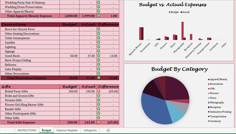 Wedding Budget Excel Wedding Expense Tracker Wedding Budget | Etsy