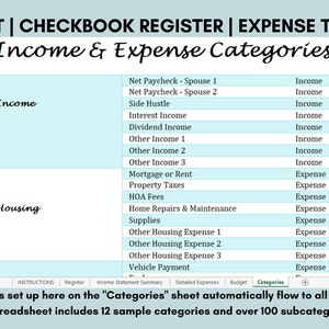 Budget & Checkbook Register/expense Tracker Excel Spreadsheet, Finance ...