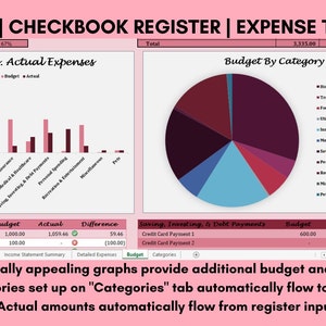 Budget & Checkbook Register/expense Tracker Excel Spreadsheet, Finance ...