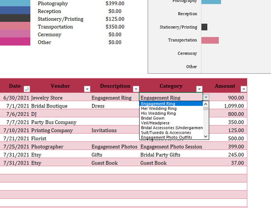 Wedding Budget Excel Wedding Expense Tracker Wedding Budget | Etsy