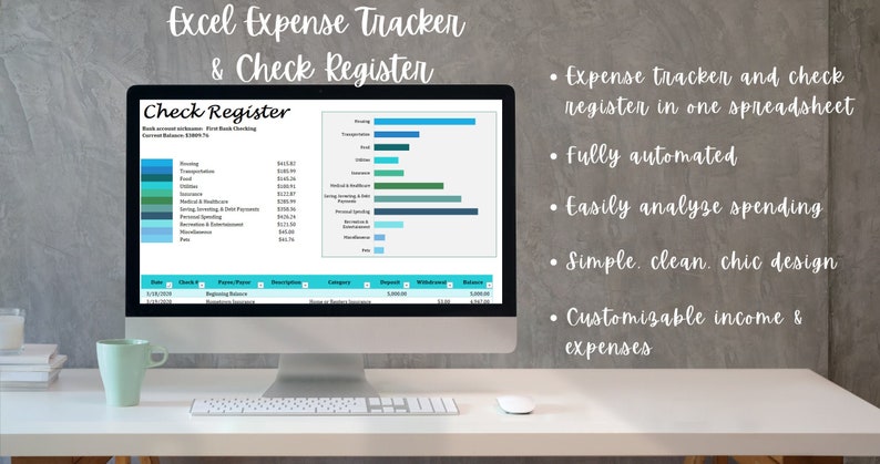 Checkbook Register & Expense Tracker Excel Spreadsheet, Finance Tracker ...