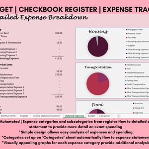 Budget & Checkbook Register/expense Tracker Excel Spreadsheet, Finance ...