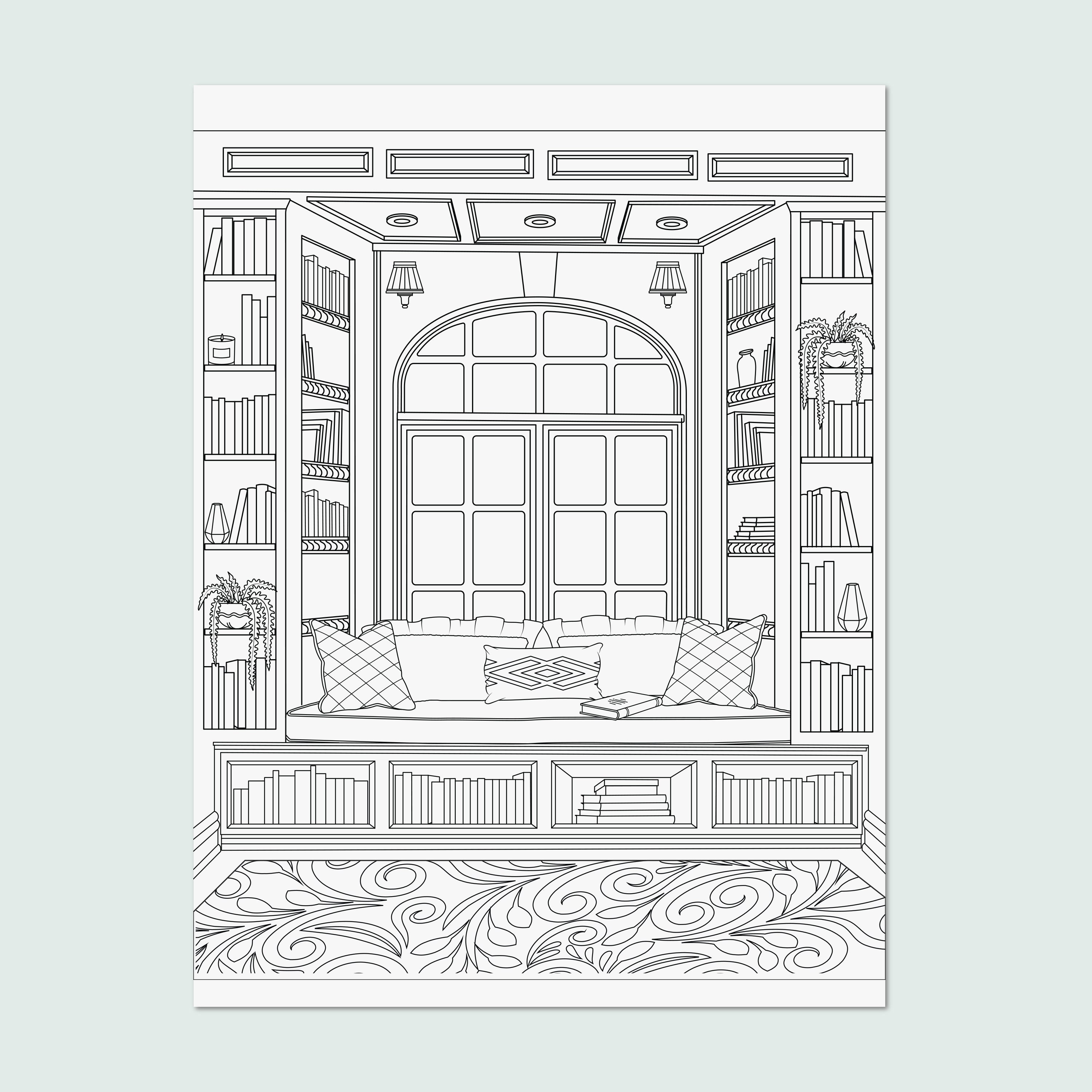 Interior Design Coloring Pages vol 4, Printable Adult Coloring Pages ...