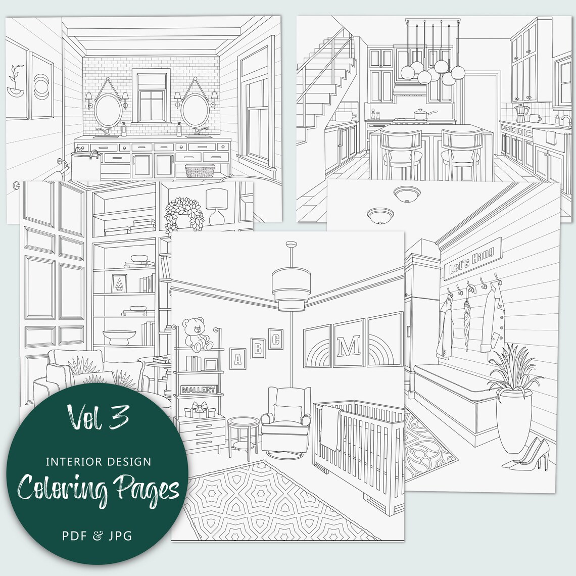 Interior Design Coloring Pages vol 3 Printable Adult - Etsy