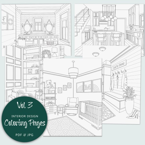 Interior Design Coloring Pages vol 3 Printable Adult - Etsy