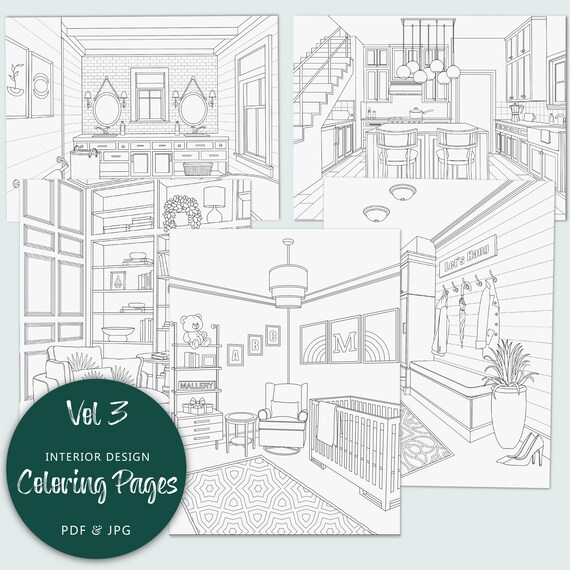 Interior Design Coloring Pages vol 3 Printable Adult - Etsy