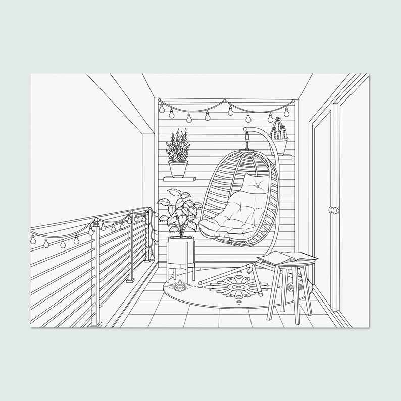 Interior Design Coloring Pages vol 4, Printable Adult Coloring Pages ...