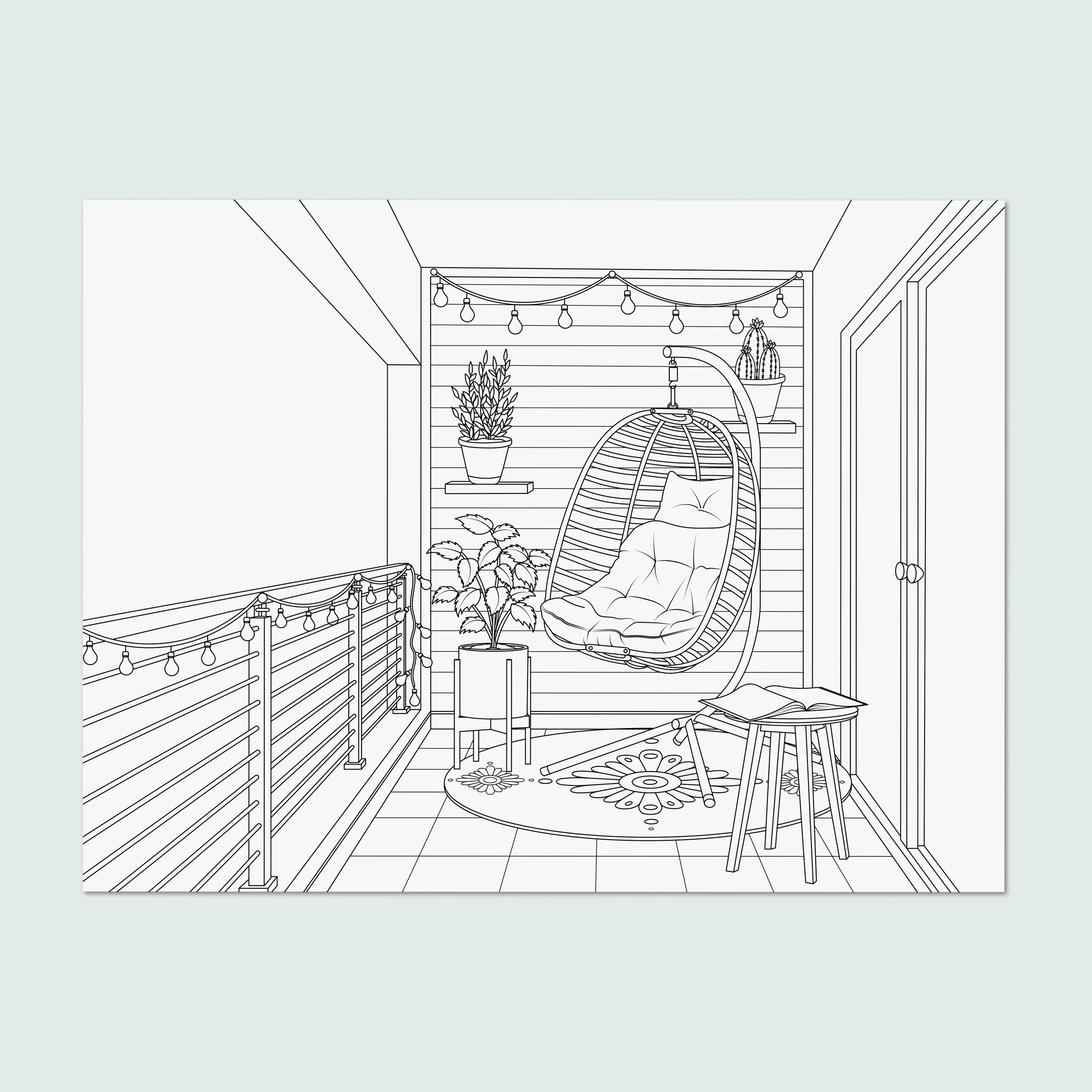 Interior Design Coloring Pages vol 4, Printable Adult Coloring Pages ...