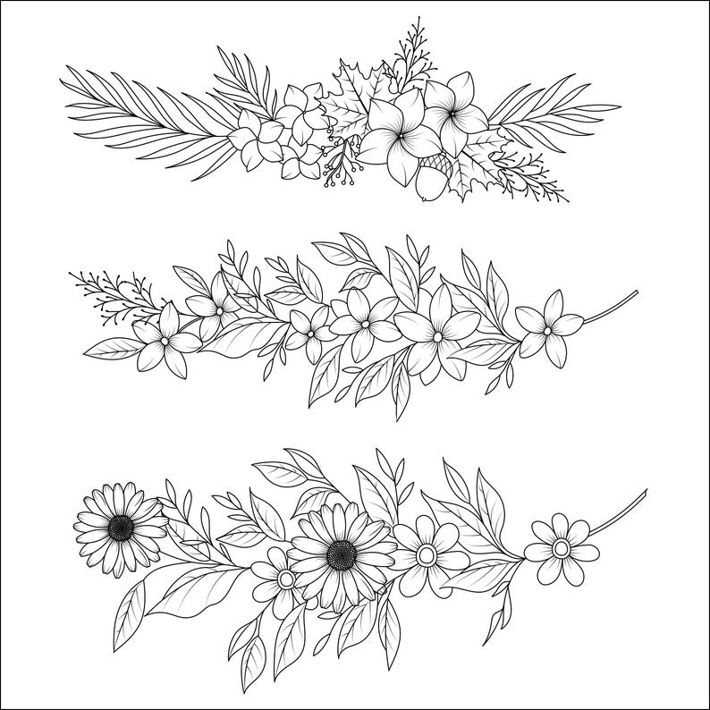 Hand Drawn Flower Sets, Individual Flowers, Leaves, Stalks and Wreaths ...