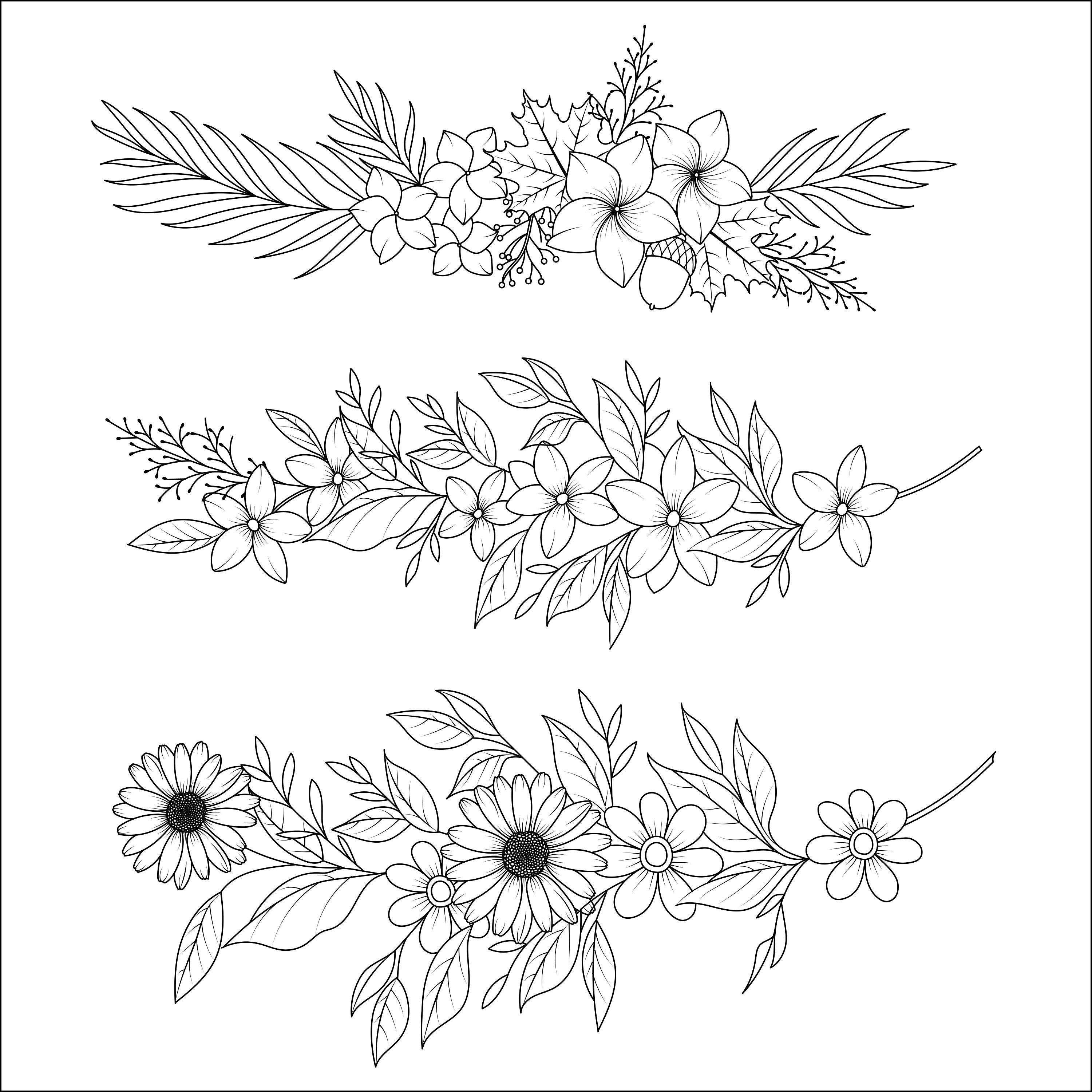 Hand Drawn Flower Sets, Individual Flowers, Leaves, Stalks and Wreaths ...