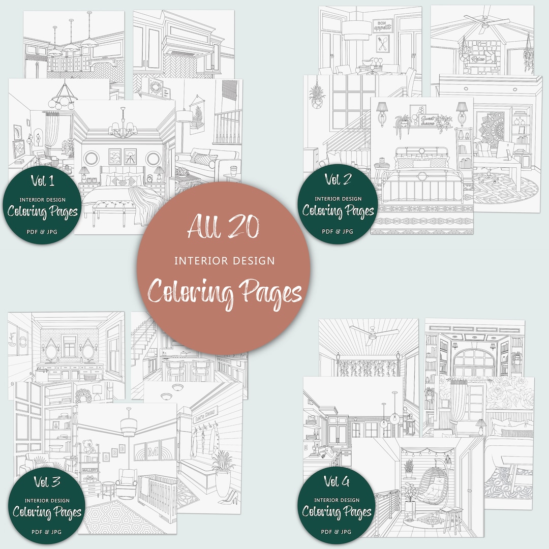 ALL Interior Design Coloring Pages (vol 1 + Vol 2 + Vol 3 + Vol 4 ...