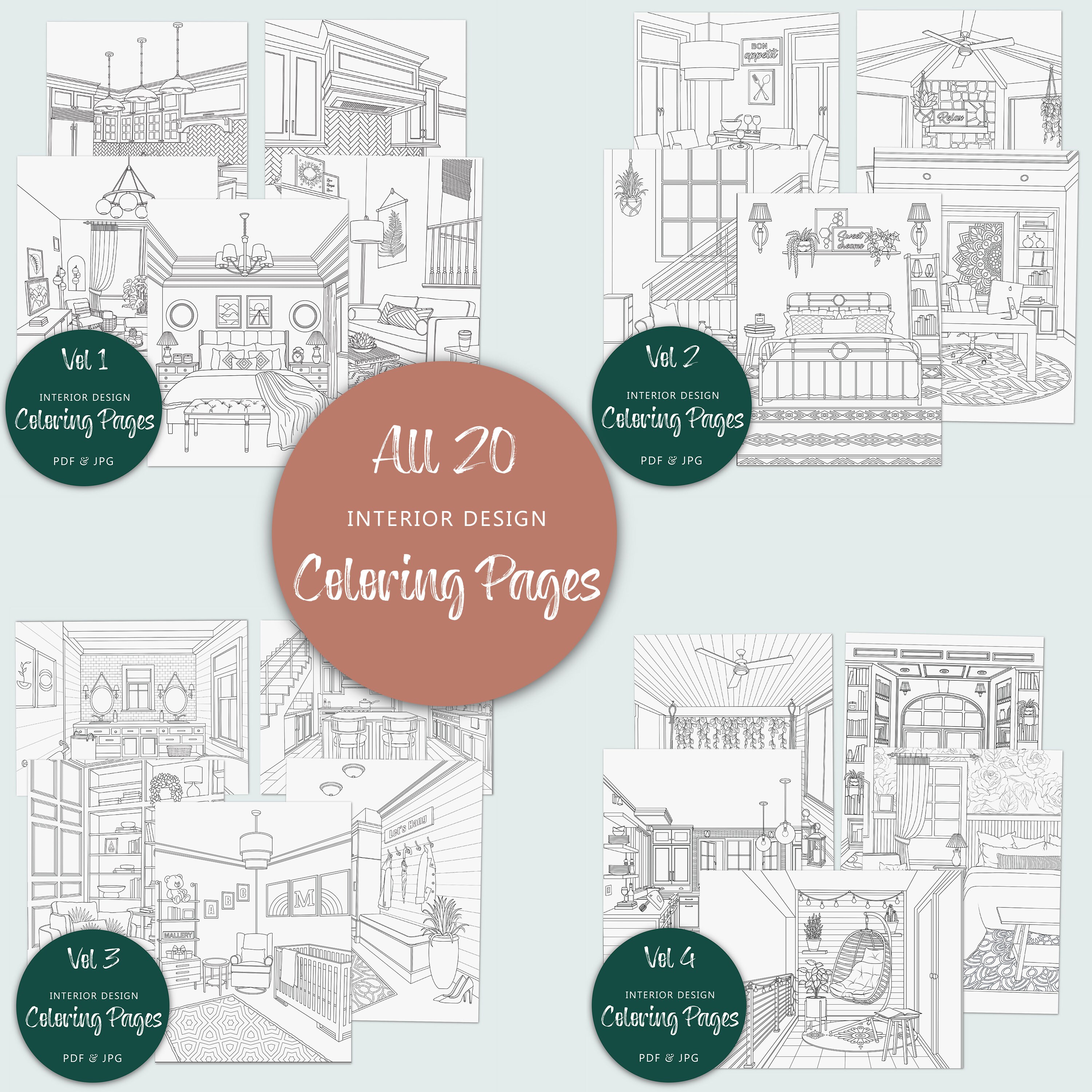 ALL Interior Design Coloring Pages vol 1 Vol 2 Vol 3 Vol 4, Printable ...