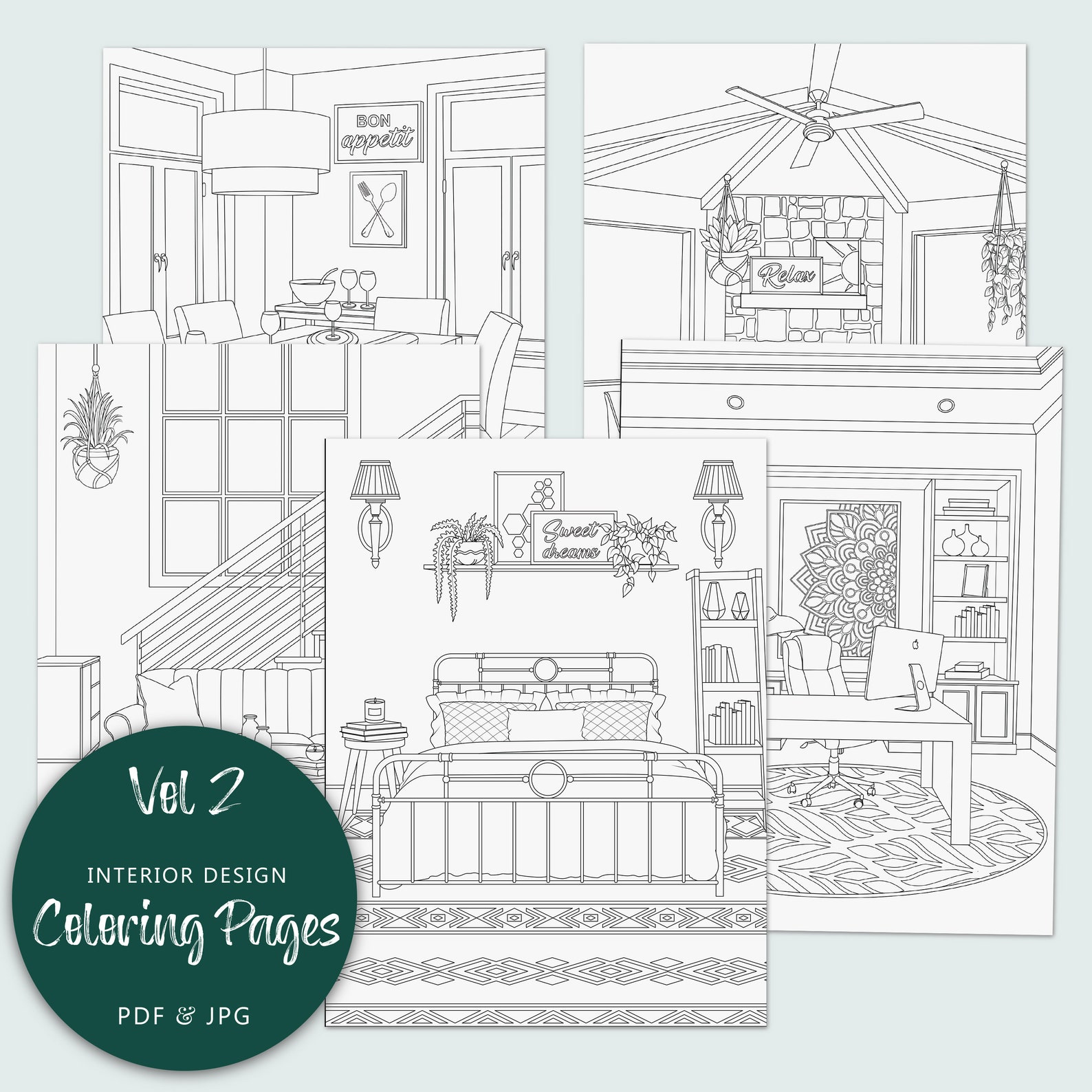 Interior Design Coloring Pages vol 2 Printable Adult - Etsy