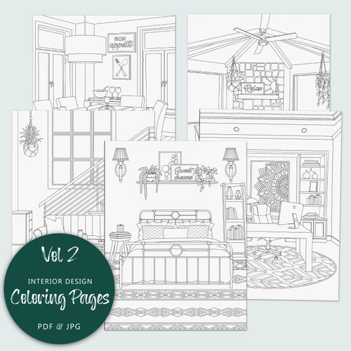 Interior Design Coloring Pages vol 2 Printable Adult - Etsy